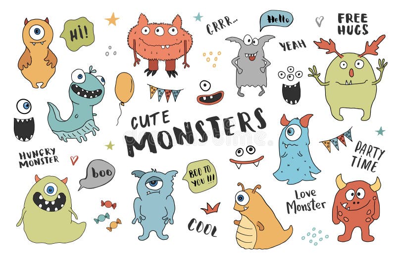 Cute Monsters Set. Cartoon Monsters Collection Stock Vector ...