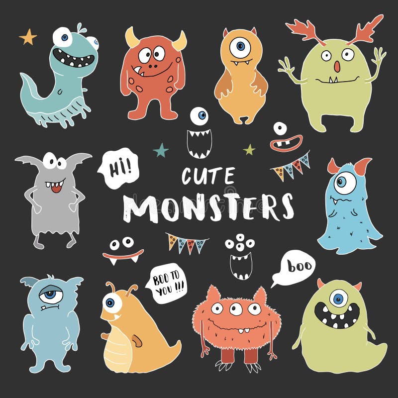 Cute Monsters Set. Cartoon Monsters Collection Stock Vector ...