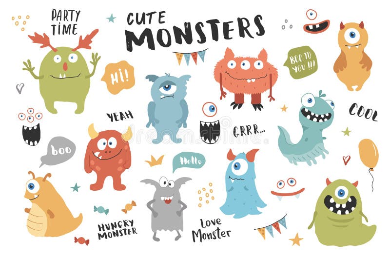 Cute Monsters Set. Cartoon Monsters Collection Stock Vector ...