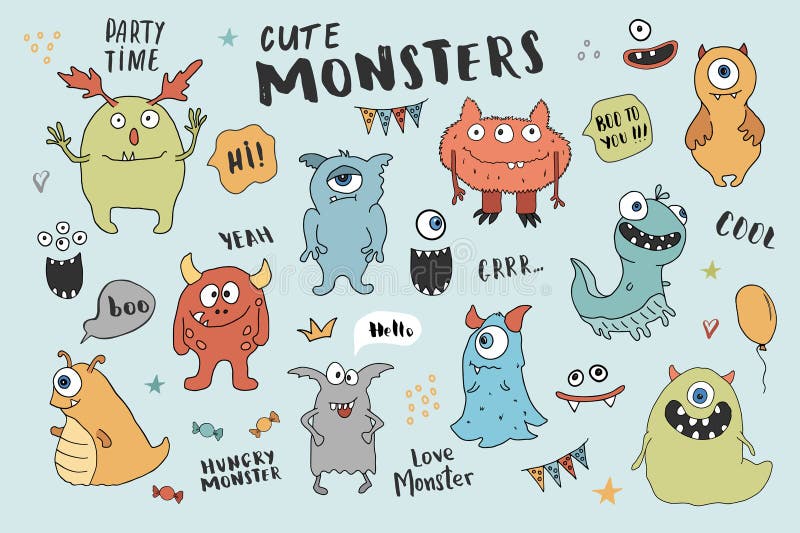 Cute Monsters Set. Cartoon Monsters Collection Stock Vector ...
