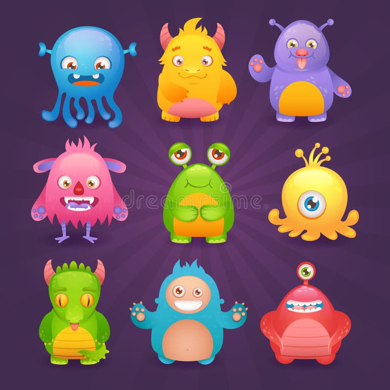 Cute Cartoon Monsters Vector Set Of Cartoon Monsters Ghost Goblin