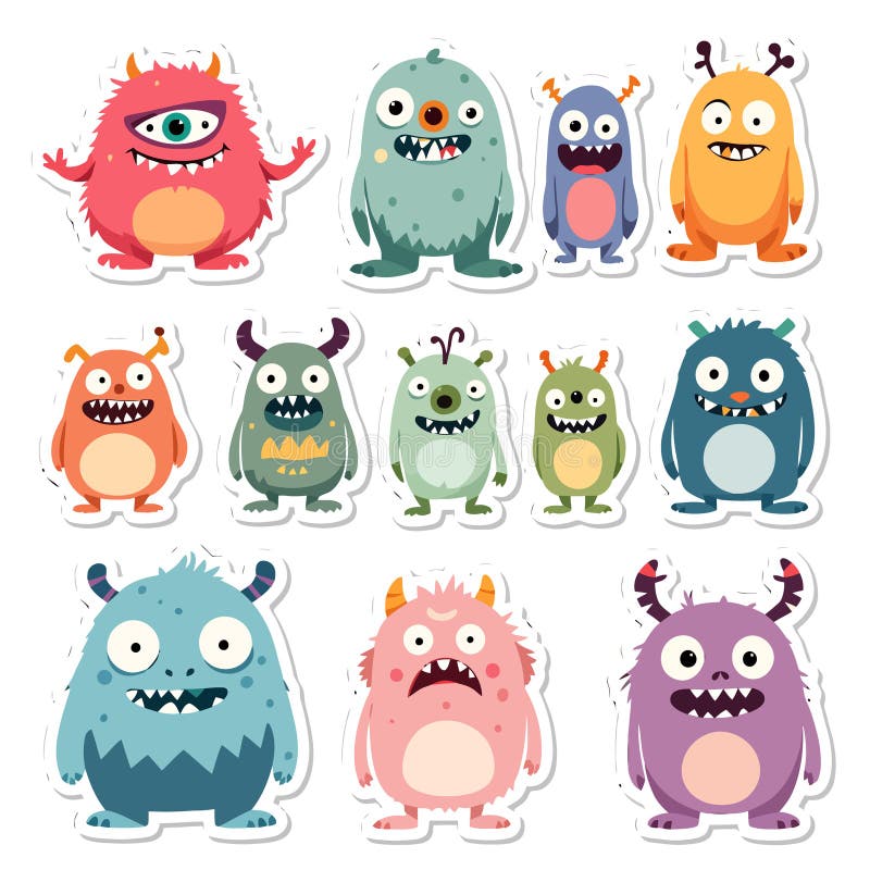 Cute Monsters Set of Cute Monsters with Different Emotions Stock Vector ...