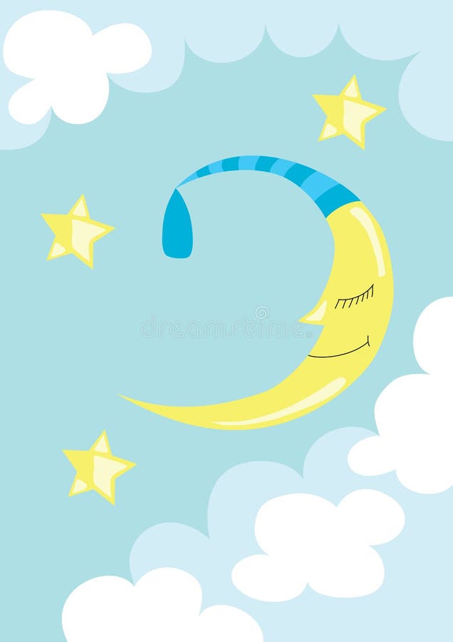 Cute Moon with Cloud Vector Hand Drawn Illustration Stock Illustration ...