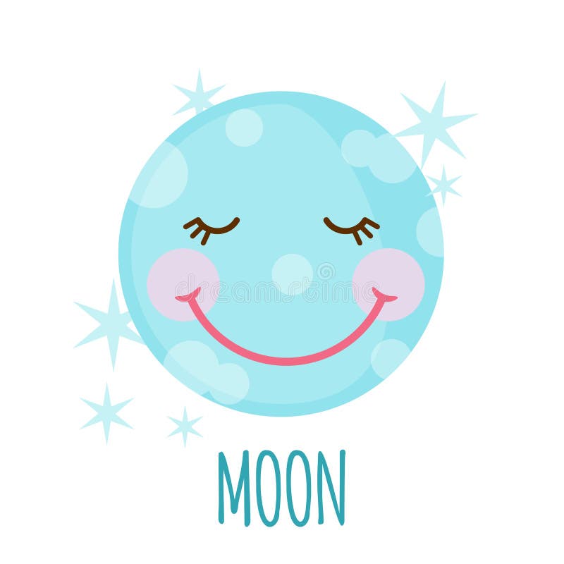 Cute Moon Icon with Stars in Flat Style Isolated on White Background ...
