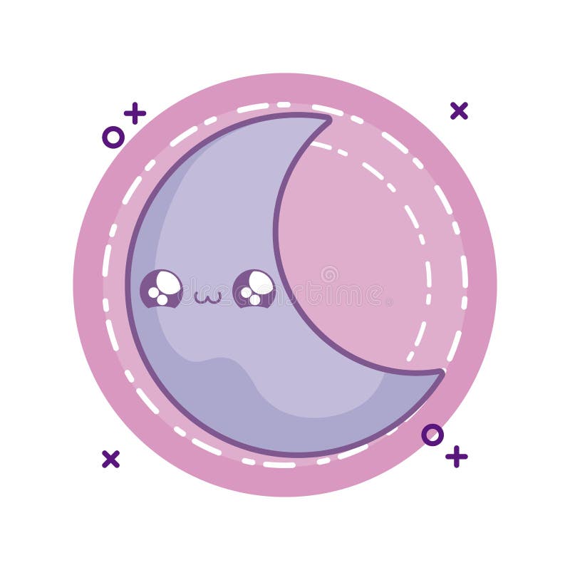 Cute Moon with Cloud Kawaii Style Stock Illustration - Illustration of ...