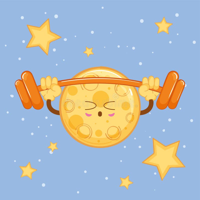 Cute Moon Lifting Weights among Stars, Vector Illustration Stock Vector ...