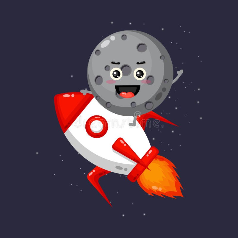 Cute Moon Mascot Riding a Rocket Stock Illustration - Illustration of ...