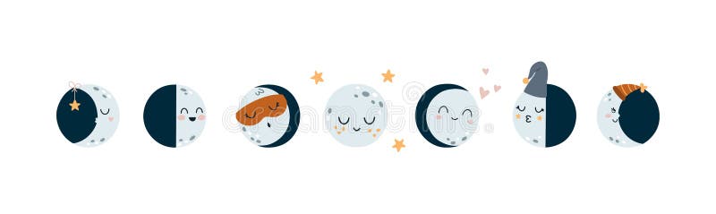 Cute moon phases stock vector. Illustration of cosmos - 261887635