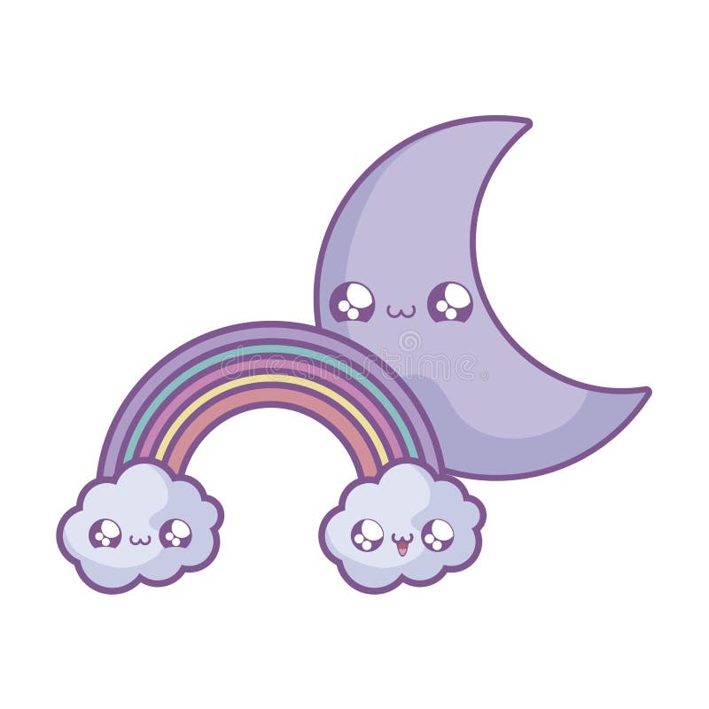 Cute Moon with Star Kawaii Style Stock Illustration - Illustration of ...