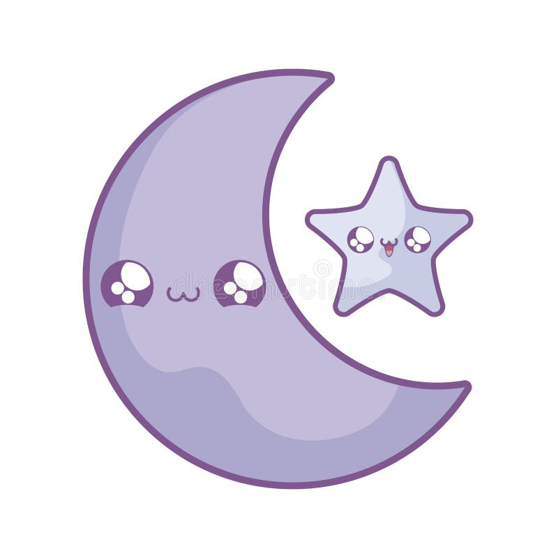 Cute Moon with Rainbow in Frame Circular Kawaii Style Stock ...