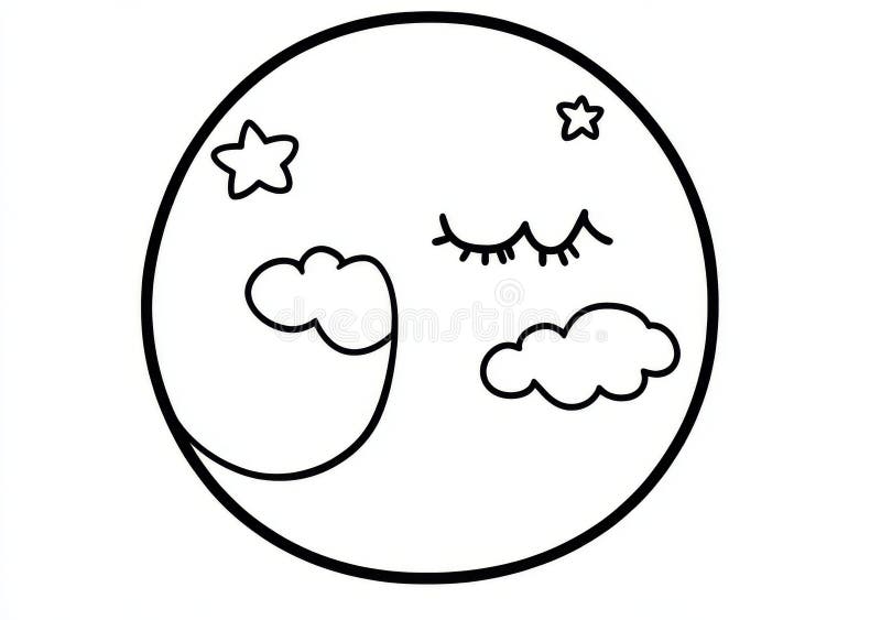 Cute Moon and Stars Coloring Page for Printing on A4 Paper Stock ...