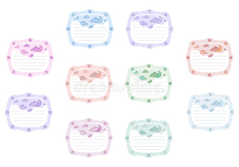 Cute Moon and Stars Frame Cards Letters with Pastel Coloring for ...