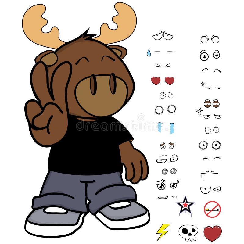 Cute Moose Kid Character Cartoon Expressions Set in Vector Format Stock ...