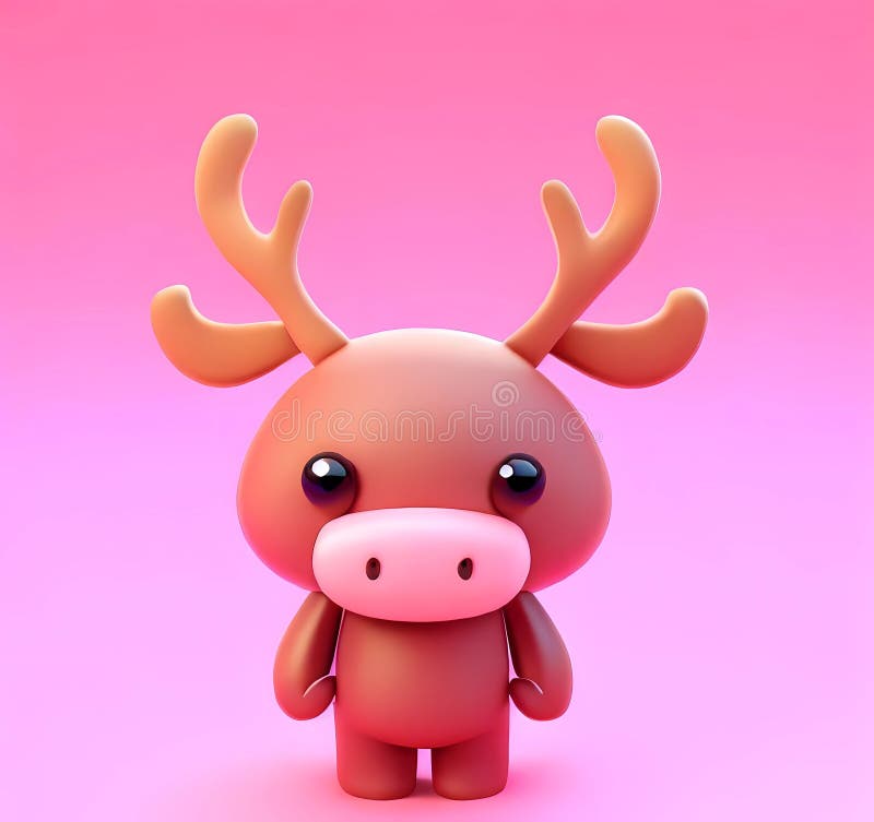 3d Render of Cartoon Cute Moose Pop Solid Background , Generate by Ai ...