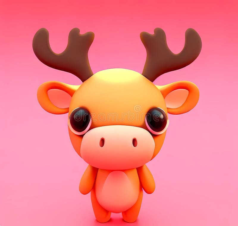 3d Render of Cartoon Cute Moose Pop Solid Background , Generate by Ai ...