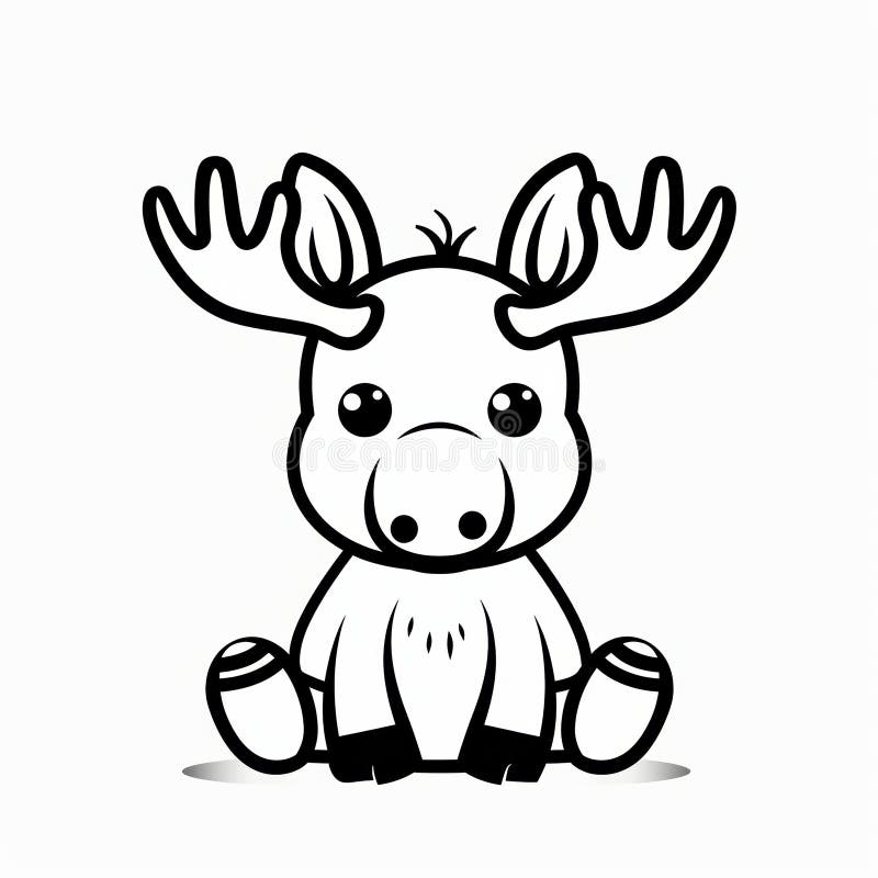 Cute Moose Vector Logo with Black and White Outline Design Stock ...