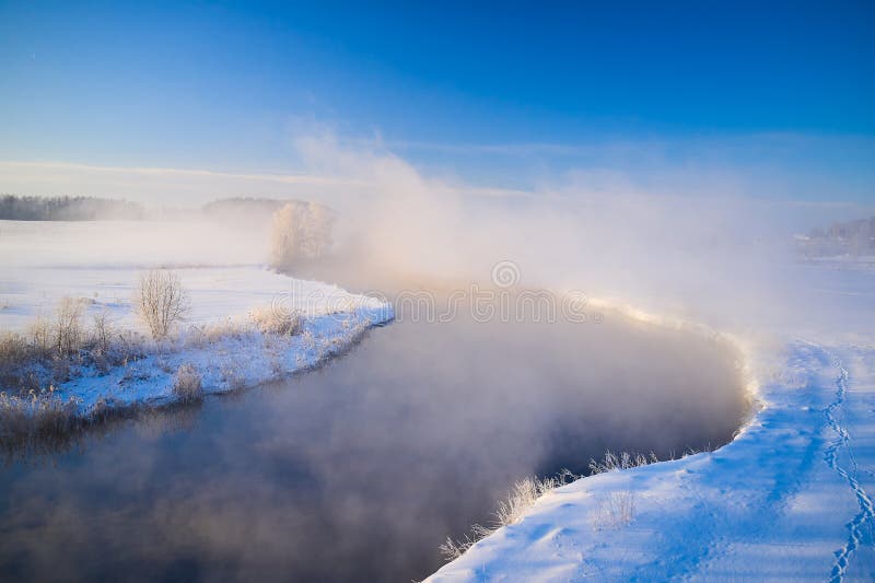 Cute Morning Landscape in Winter on the River Stock Image - Image of ...