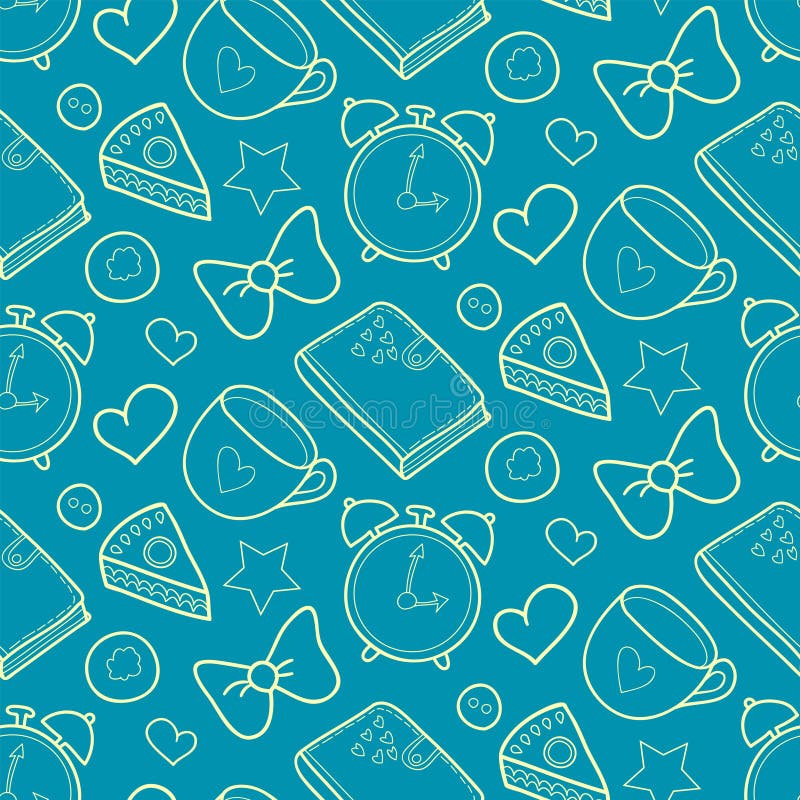 Lunch Background. Seamless Pattern with Line Icons of Food Like Sausage ...