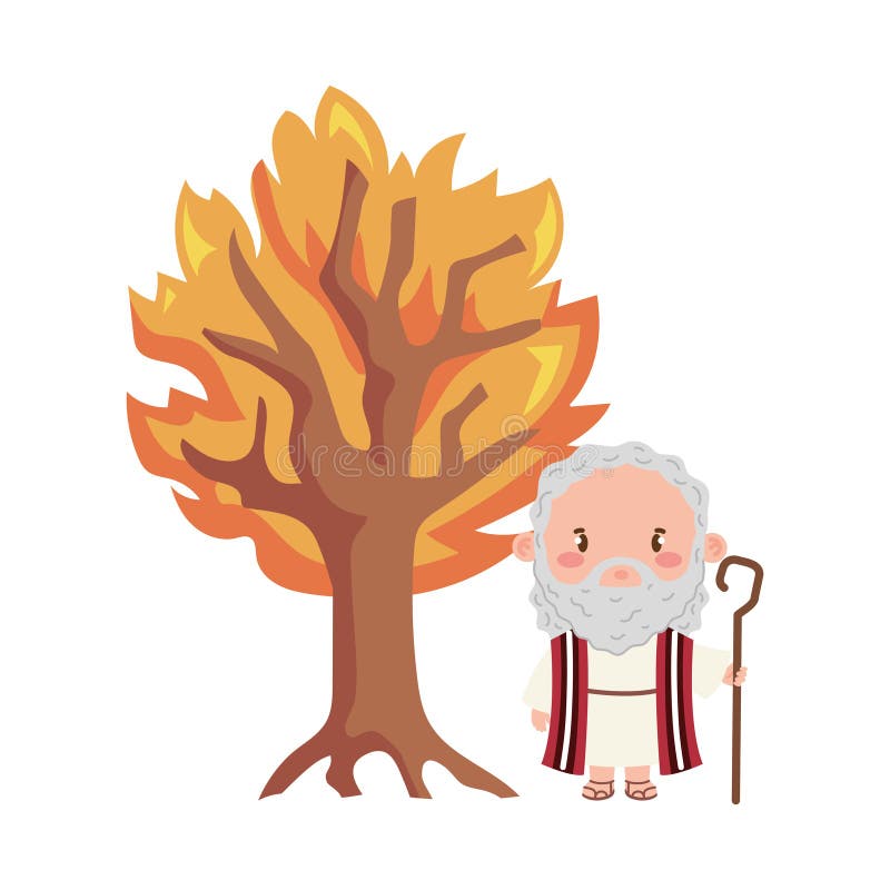 Cute Moses and the Burning Tree Stock Vector - Illustration of prophet ...