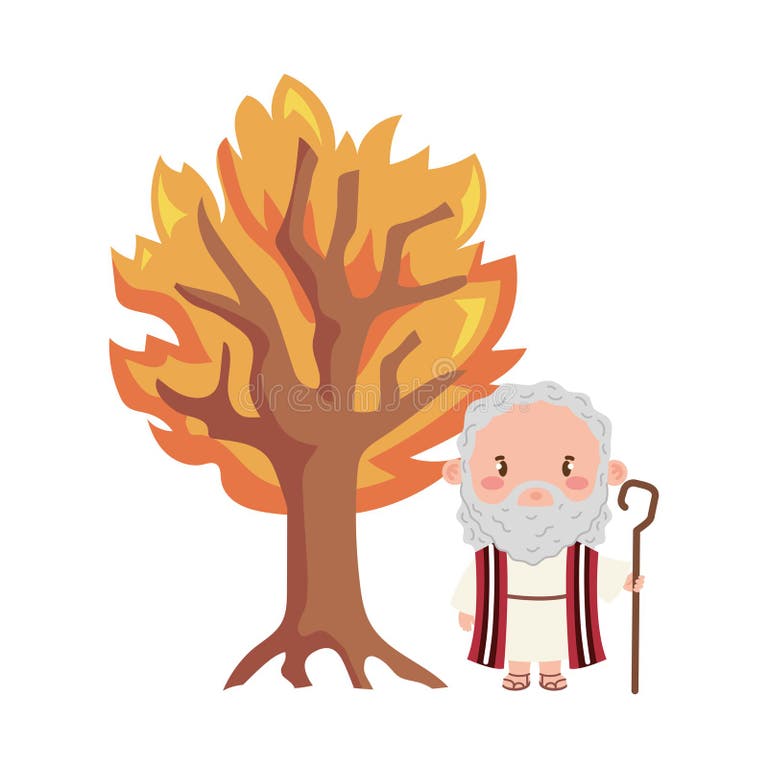 Cute Moses and the Burning Tree Stock Vector - Illustration of prophet ...