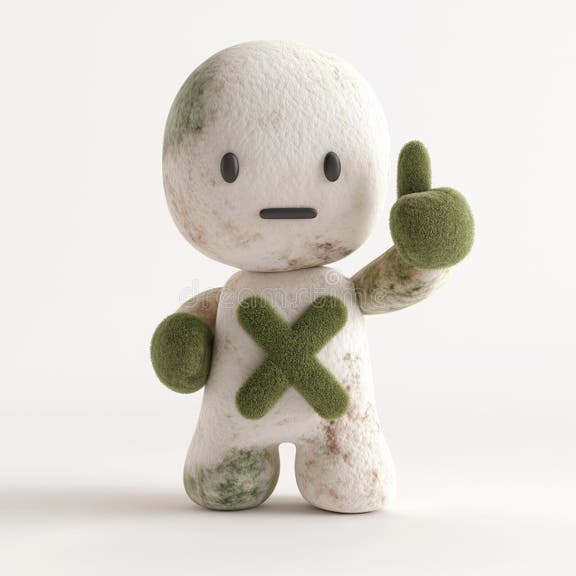 Cute Moss-covered Character with X Sign Gesture Stock Illustration ...