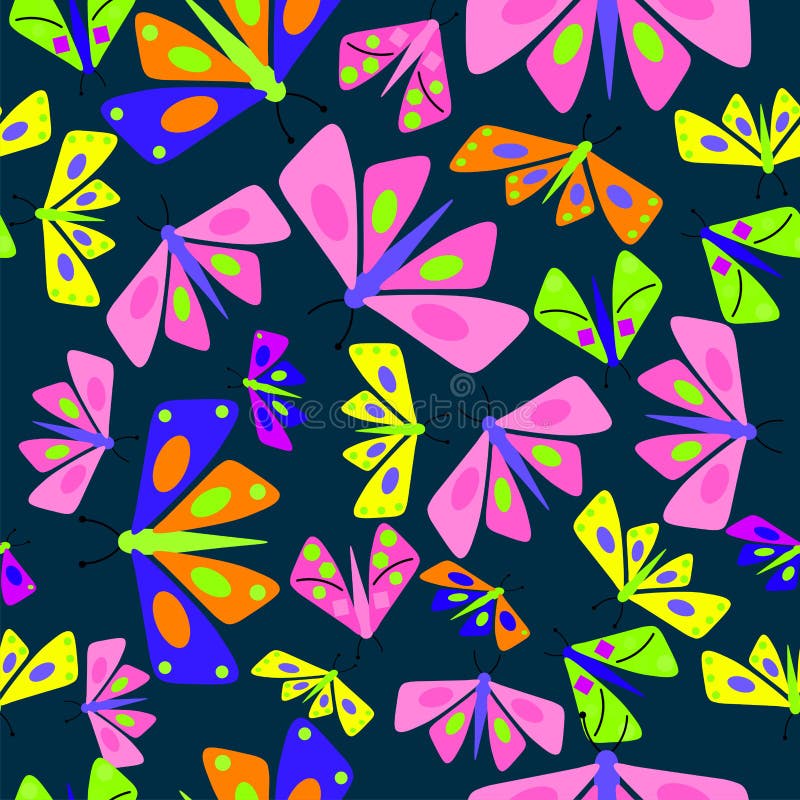 Cute Moth Insect Cartoon Kids Vector Background Pattern Seamless Stock ...