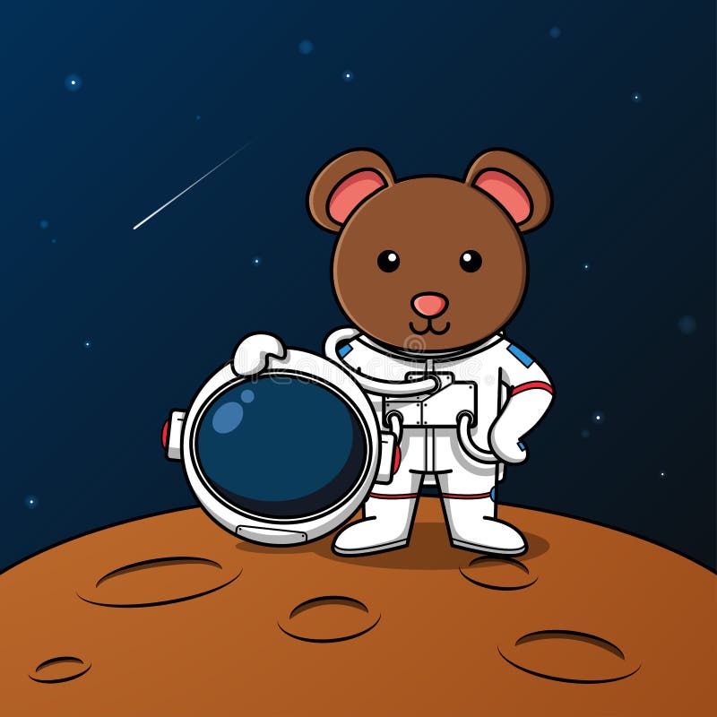 Cute Mouse Astronaut Standing on the Moon Stock Vector - Illustration ...