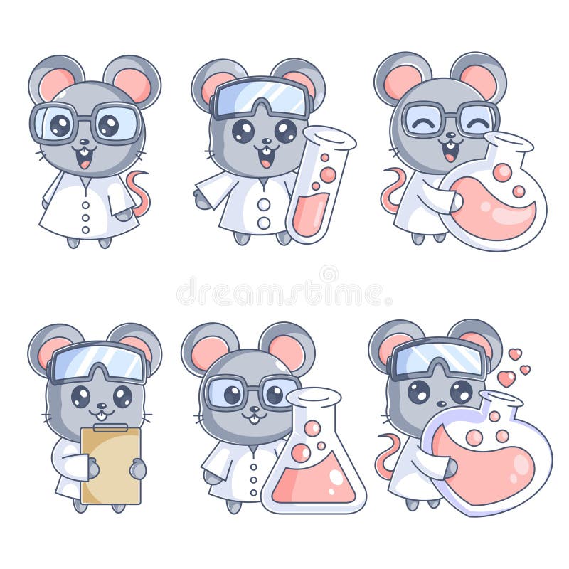 Cute Mouse Becomes a Laboratory Worker, Cartoon Style Set Stock Vector ...