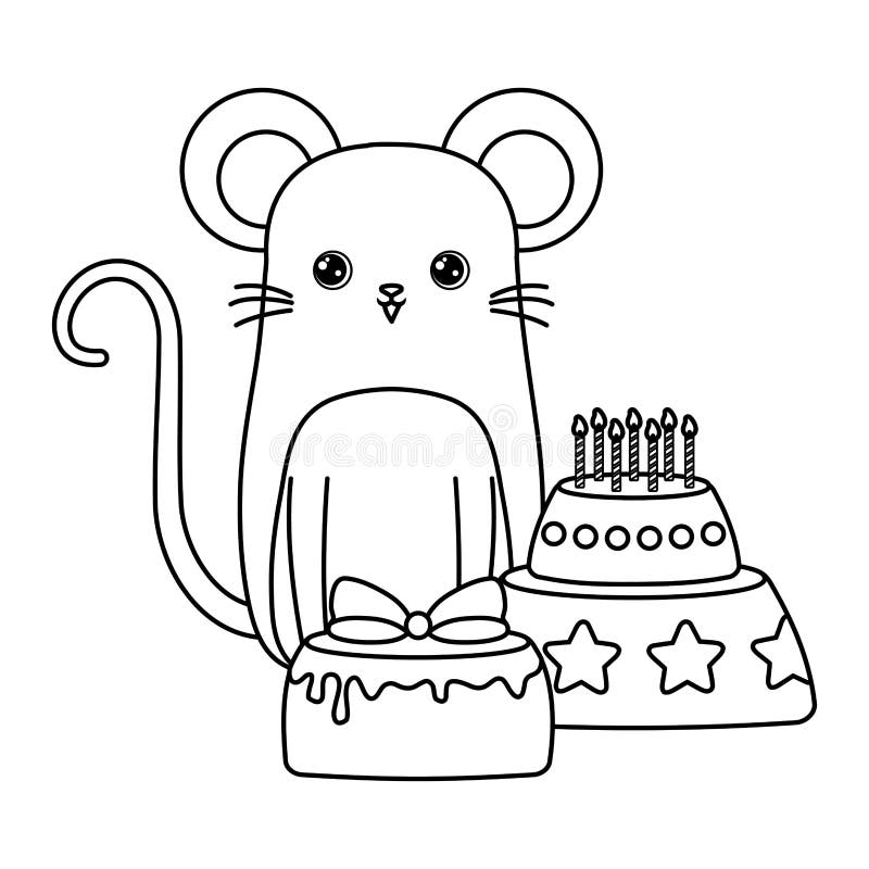 Cute Mouse with Cakes of Birthday Stock Illustration - Illustration of ...