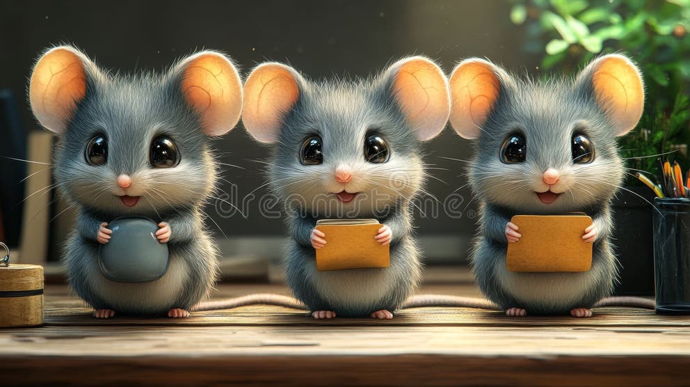 Cute Mouse Character Engaged in Different Activities Stock Illustration ...