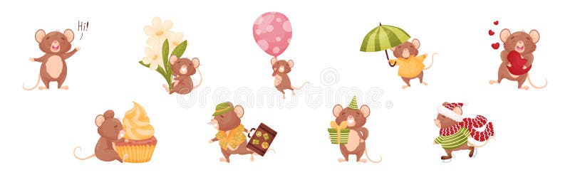 Cute Mouse Character Engaged in Different Activity Vector Set Stock ...