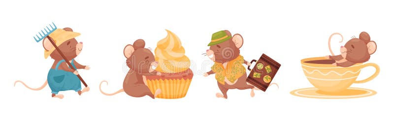 Cute Mouse Character Engaged in Different Activity Vector Set Stock ...