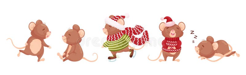 Cute Mouse Friends Character Engaged in Different Activity Vector Set ...