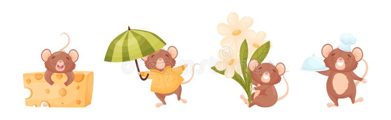 Cute Mouse Character Engaged in Different Activity Vector Set Stock ...