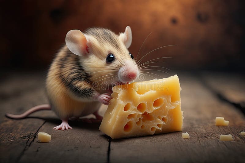 Cute Mouse Devouring Slice of Cheese, Its Whiskers Twitching with ...