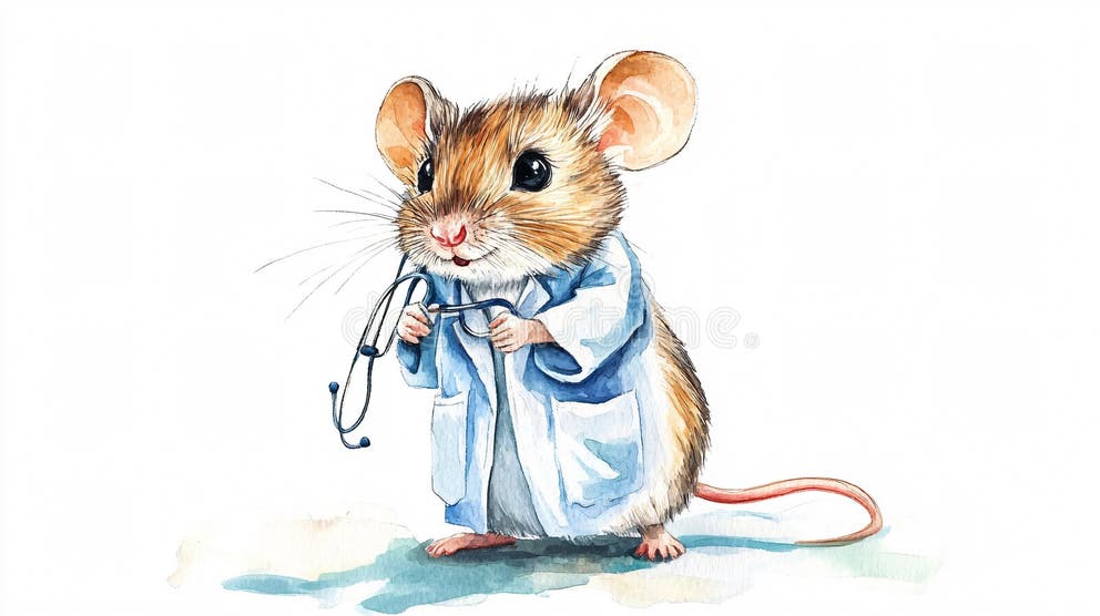 Cute Mouse Doctor Watercolor Illustration Vector Stock Illustration ...