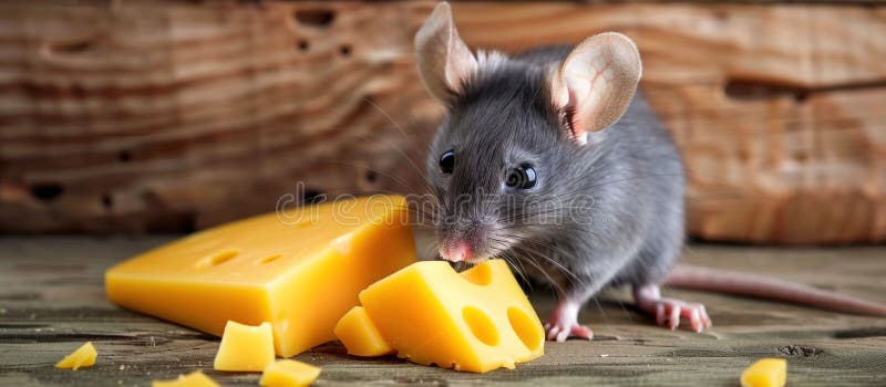 Cute Mouse Eating Cheese. Generative Ai Stock Illustration ...