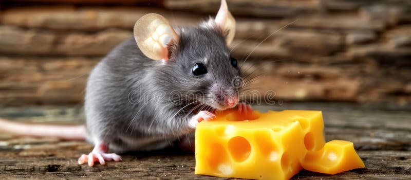 Cute Mouse Eating Cheese. Generative Ai Stock Illustration ...