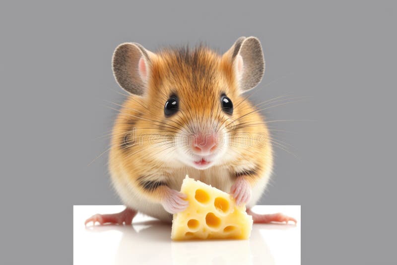 Cute Mouse Eating Cheese Sandwich on White Background Stock ...