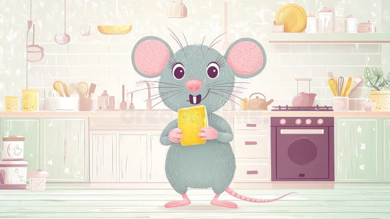 Cute Mouse Enjoying Cheese in Kitchen Stock Image - Image of tasty ...