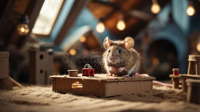 Adorable House Mouse in Cardboard Playhouse Stock Illustration ...