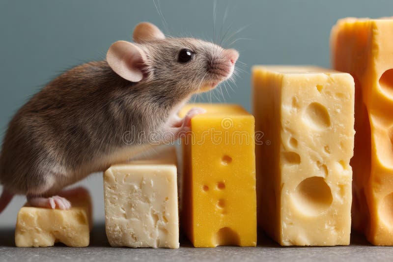Cute Mouse Exploring Colorful Cheese Blocks in Playful and Vibrant ...