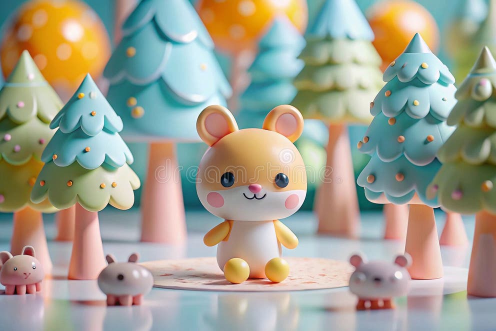 Cute Mouse Figurine in Whimsical Forest Scene Stock Illustration ...