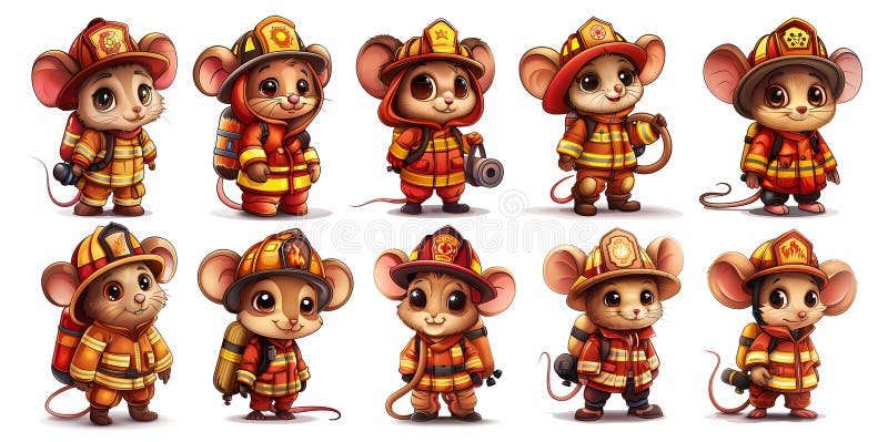 Cute Mouse Firefighter Illustration Clipart Bundle, Png, Generated Ai ...