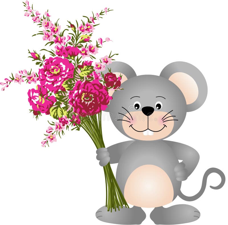 Cute mouse with flowers stock vector. Illustration of happiness - 62115689