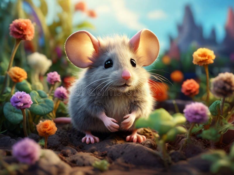 Cute Mouse Gardener Cut Plant with Pruner Art Illustration Stock Image ...