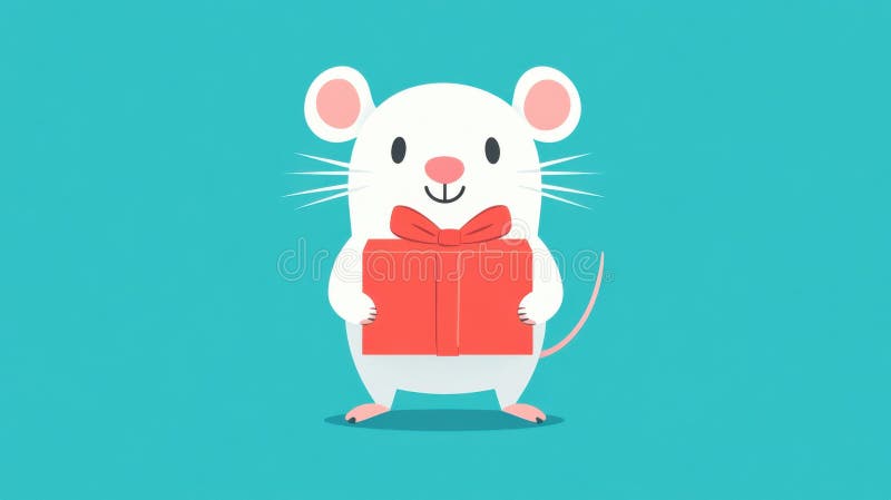 A Cute Mouse with a Gift, Featuring a Modern Flat Design and Textured ...