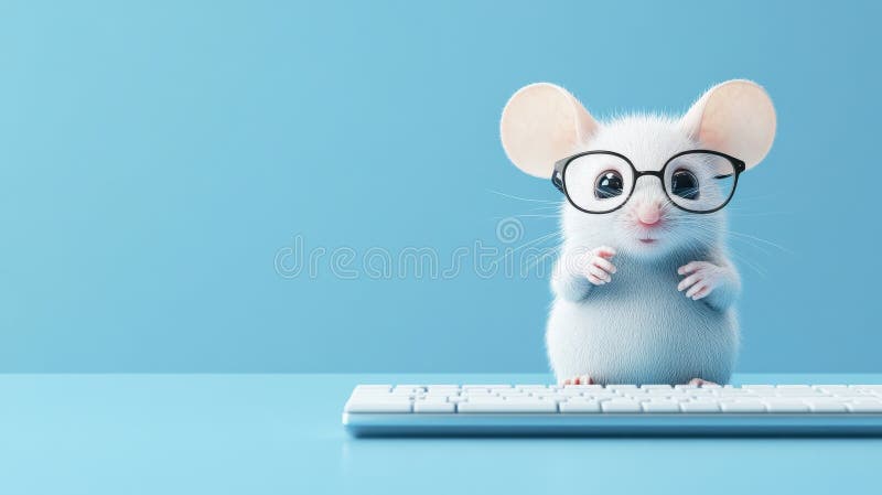 Cute Mouse with Glasses Typing on Keyboard Stock Illustration ...