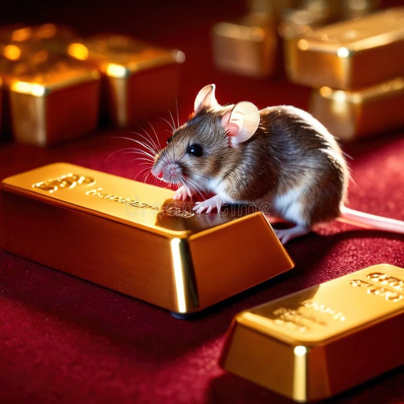 Cute Mouse with Gold Bar, Pursuit of Wealth Concept Stock Illustration ...
