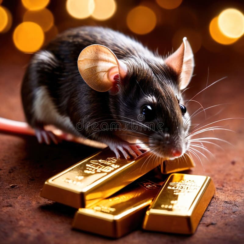 Cute Mouse with Gold Bar, Pursuit of Wealth Concept Stock Illustration ...
